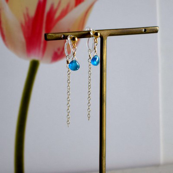 sale アパタイト 3A 小さなマロン ノンホールピアス ( イヤリング) ネオンブルー チェーン 14kgf イヤリング・ノンホールピアス ...