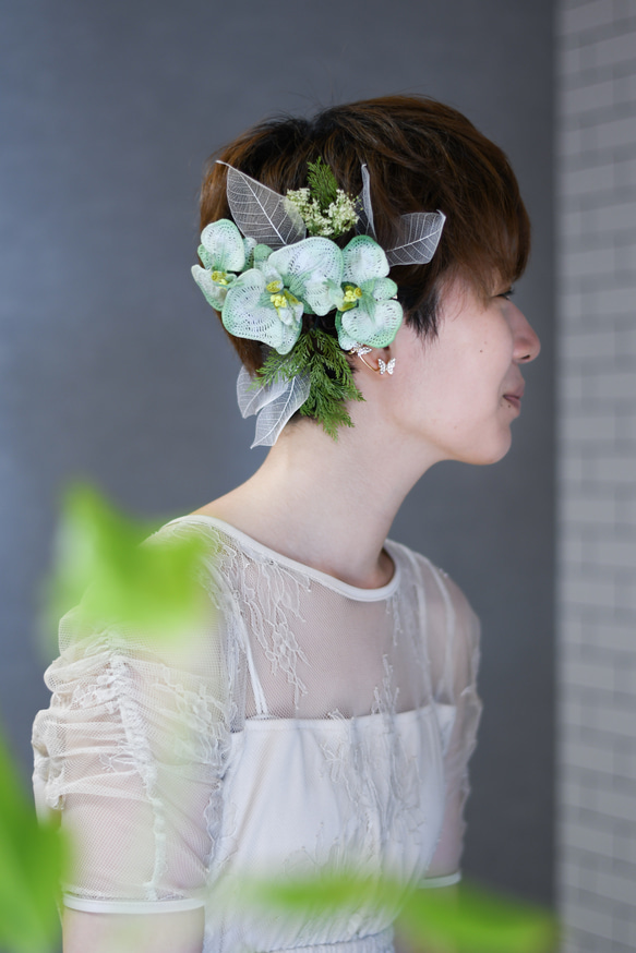 受注制作2ヶ月】ヘアパーツ 幸せ舞う、胡蝶蘭(ライムグリーン 受注制作2ヶ月】ヘアパーツ 幸せ舞う、胡蝶蘭(ライムグリーン