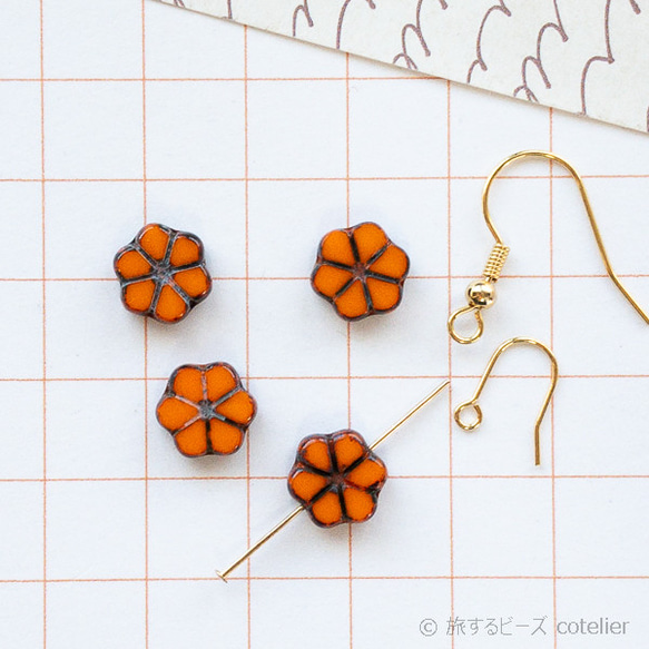 【10ミリ 4個】オレンジ フラワー 花 チェコビーズ E146 ビーズ 〜旅するビーズ〜 cotelier 通販 17214864 ...