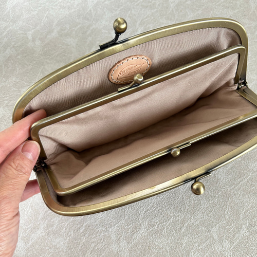 オーストリッチ風牛革の親子がま口財布 レザー 長財布 がま口 オーストリッチ風牛革の親子がま口財布 レザー 長財布 がま口