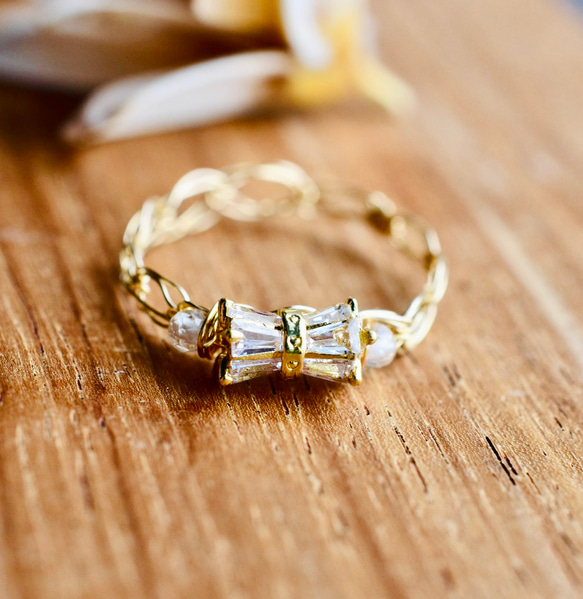 CZリボン、ホワイトトパーズ / k14gfリング 指輪・リング mayumi rings 通販｜Creema(クリーマ) 17218831