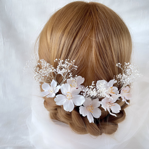桜 かすみ草 ウエディング ブライダル 結婚式 髪飾り ヘッド 桜 かすみ草 ウエディング ブライダル 結婚式 髪飾り ヘッド