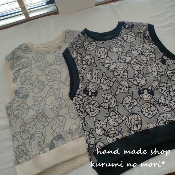 ねこねこニットべスト M・L ベスト kurumi no mori* 通販 17239895｜Creema(クリーマ)
