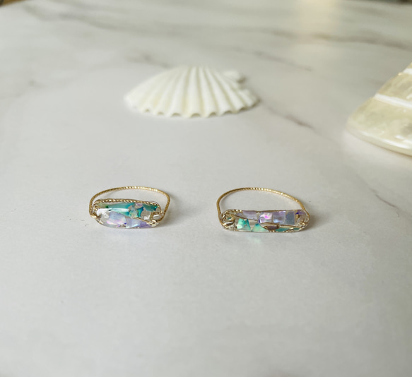 春色 貝殻リング《14kgf》《シェル》《レジン》ステンドグラス 指輪・リング iluma deux 通販｜Creema(クリーマ) 17260159