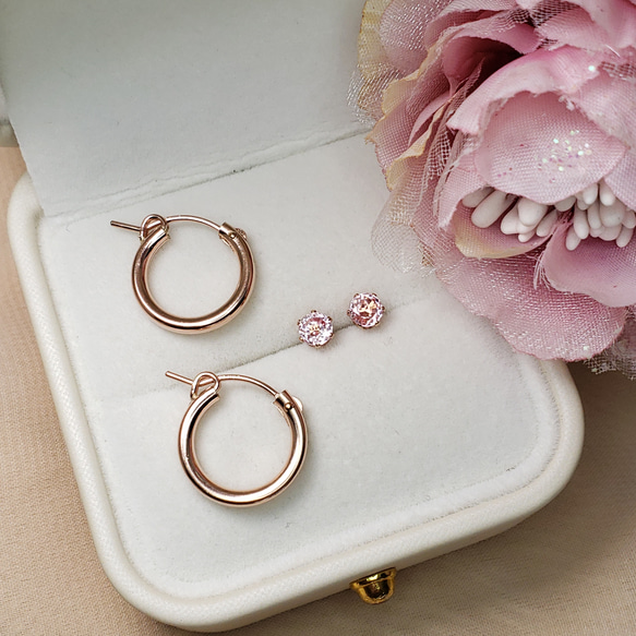 春の福袋☆フープピアスセット☆/* パパラチアサファイア 合成石 スタッドピアス 4mm 14Kgf ピアス（フック・チェーン） ホメオスタティックスタイル 通販 17265892 ...