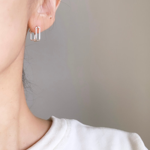 silver925 double square キャッチレスフープ ピアス ピアス silver925 double square キャッチレスフープ ピアス ピアス