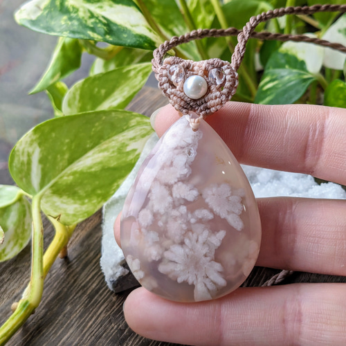 ☆大きめ☆チェリーブロッサムアゲート・桜瑪瑙☆マクラメ編み ☆大きめ☆チェリーブロッサムアゲート・桜瑪瑙☆マクラメ編み