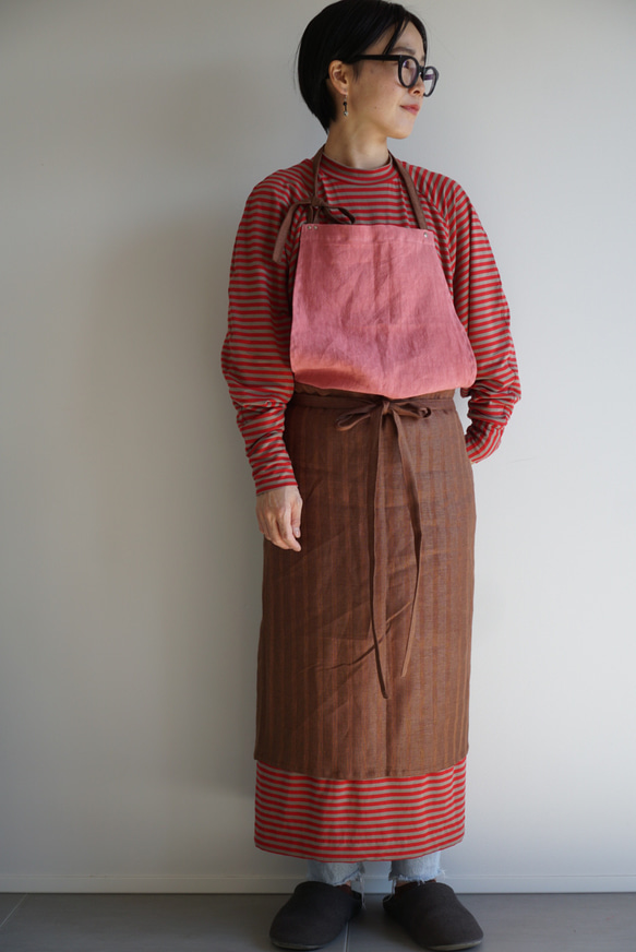 brown stripe× pink linen Apron エプロン DOT MELT 通販 17336171｜Creema(クリーマ)