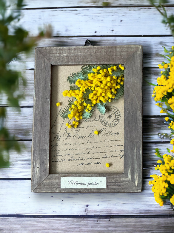 【春限定】「ミモザ・ガーデン」Dry flower art 壁掛け、スタンド 薫るアロマフレーム ドライフラワー atelier La ...