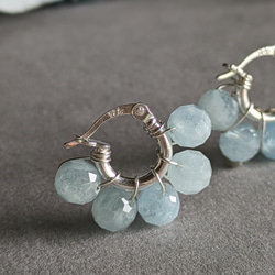 天然石アクアマリンAAA SV925フープピアスorイヤリング/サージカルステンレス ペールブルー3月誕生石 ピアス（フープ ...