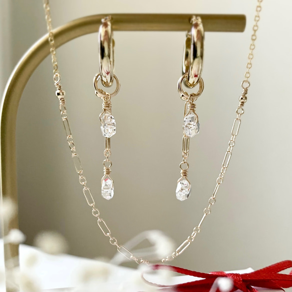 《14kgf》2点セット/5way クリスタル フープチタンピアス＆華奢ネックレス ネックレス・ペンダント pure_heart.k 通販 17378326｜Creema(クリーマ)