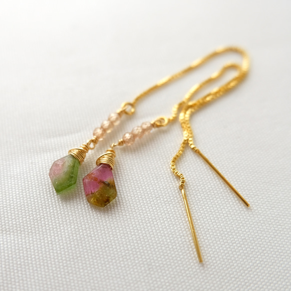 SALE】宝石質ラフスライスカットバイカラートルマリンのアメリカンフックピアスB・14kgf・10月 ピアス（フック・チェーン） sinar* 通販 17378831｜Creema(クリーマ)