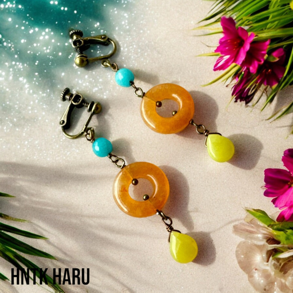 HNTK オレンジアベンチュリン&イエロージェイド イヤリングピアス選択 P0323 イヤリング・ノンホールピアス hinataku 通販 ...