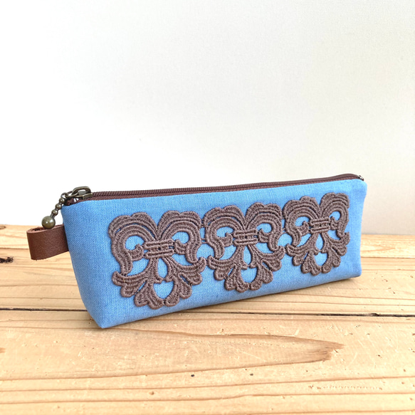 ペンケース（水色×茶レース） ペンケース becolle 通販 17386372｜Creema(クリーマ)
