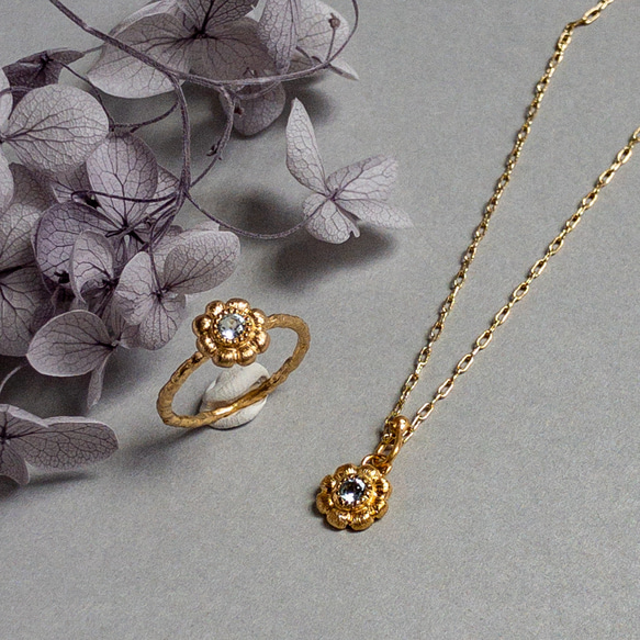 Creema 2024 年春季福袋海藍寶石小花戒指和吊墜套裝 戒指 aroi 的作品｜Creema 17392353