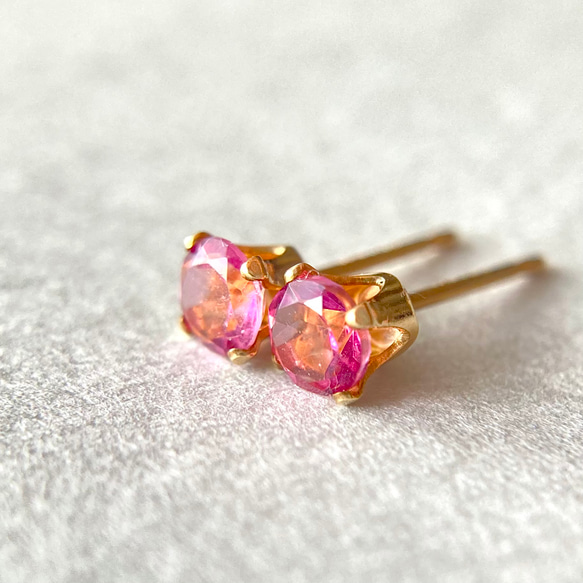 【春色】ピンクトパーズのスタッドピアス【14KGF 4mm】 ピアス（スタッド・一粒） Pierre 通販 17403980｜Creema(クリーマ)