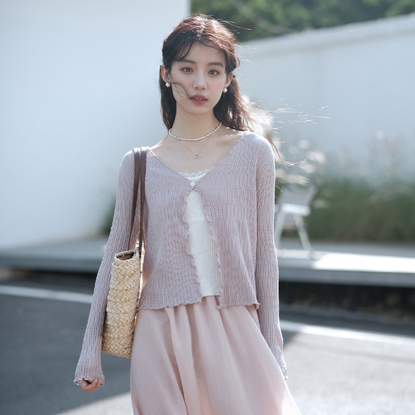 ニットカーディガン 日焼け防止アイスシルクジャケット ライトパープル S-L S243 ジャケット LUFU 通販｜Creema(クリーマ)