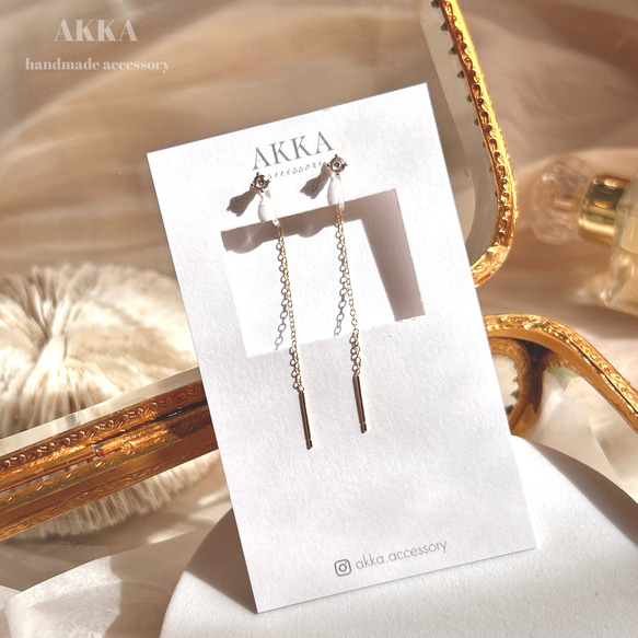 K18gp silver925 Simple bijou chain earring ビジューチェーンロングイヤリング イヤリング・ノンホールピアス AKKA 金属アレルギー対応 通販 ...