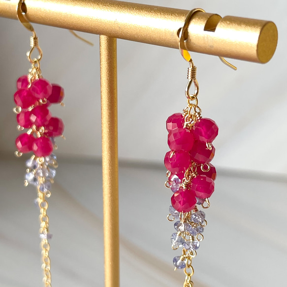 再販2[14kgf]美麗 ルビー×タンザナイト ピアス（フック・チェーン） misorairo 通販｜Creema(クリーマ)