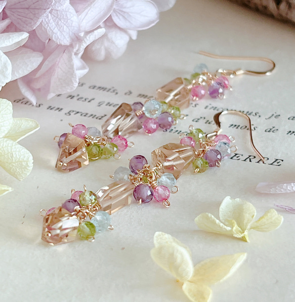 【14kgf】シャンパンクォーツ×彩り天然石＊ロングピアス ピアス（フック・チェーン） marylebone 通販 17436783｜Creema(クリーマ)