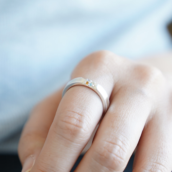 埋め込み石の平打ちミルリング 4石すべて誕生石を選べる / SV925 ≪送料無料≫ 天然石 指輪・リング poonys 通販 17459983｜Creema(クリーマ)