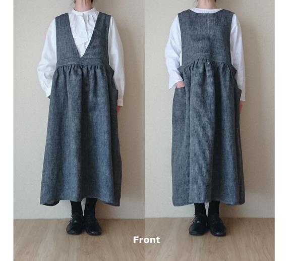 【SALE】2WAYリネンヘリンボーンストライプエプロンワンピース ワンピース Petal* 通販 17471829｜Creema(クリーマ)