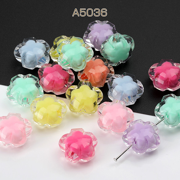 A5036 60個 アクリルビーズ フラワー ミックスカラー 17mm 3 x（20ヶ） ビーズ beads&parts【プロフ必読】 通販 ...