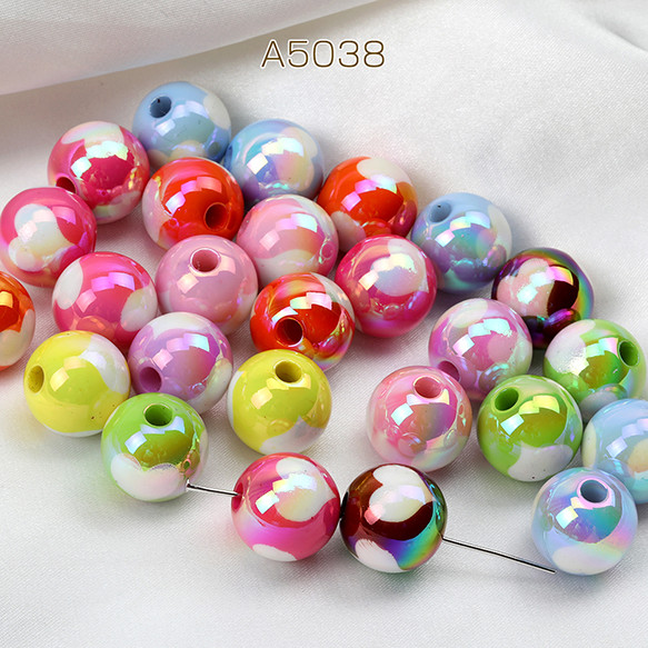 A5038 30個 アクリルビーズ 丸玉 ハート型模様入り メッキ加工 ミックスカラー 16mm 3 x（10ヶ） ビーズ beads ...