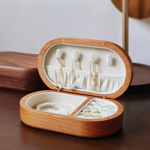 木製ジュエリーボックス、耳飾り、リング、ネックレス、ブレスレットの