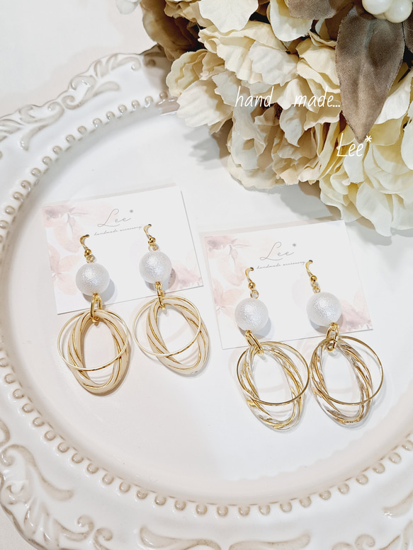 2color♡大人可愛い コットンパール×ツイストフープ 上品なピアス/イヤリング ピアス（フック・チェーン） Lee* 通販｜Creema(クリーマ)