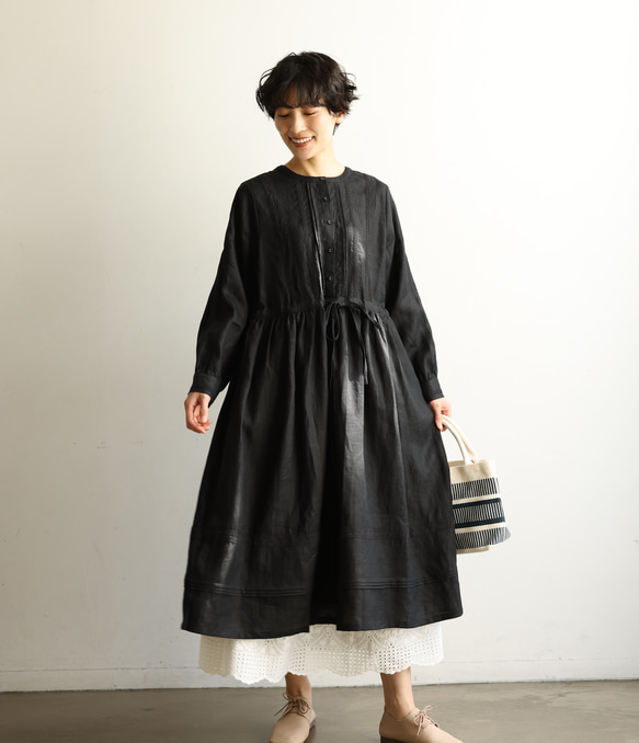 思わず目を引く ロングワンピース レース付き リネン100％ ブラック 240325-1 ワンピース fall-in&co(talent) 通販 17497222｜Creema(クリーマ)