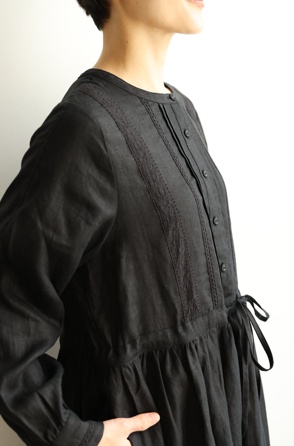 思わず目を引く ロングワンピース レース付き リネン100％ ブラック 240325-1 ワンピース fall-in&co(talent) 通販 17497222｜Creema(クリーマ)