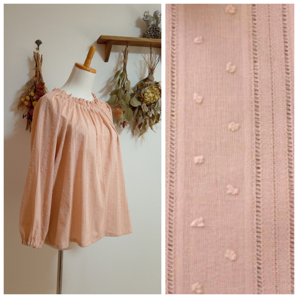 スノウカットドビーラグランフリルネックブラウスサーモンピンク ブラウス aiko 通販 17499823｜Creema(クリーマ)