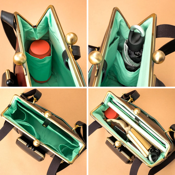 3WAY A4・PC対応 国産本革 大人のためのがま口バッグ レザー Brown 送料無料 リュック・バックパック JS-G 通販 17503042｜Creema(クリーマ)