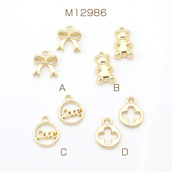 M12986-A 18個 メタルチャーム リボン くま クマ ベア love クローバー 1カンゴールド 3 x（6ヶ) チャーム beads ...