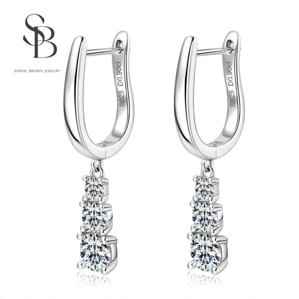 モアッサナイト ラウンド フープ ピアス 3石 ダングル キラキラ S925 ラグジュアリー ゴージャス ウェディング ピアス（フープ） SOPHIE BROWN 通販｜Creema(クリーマ)