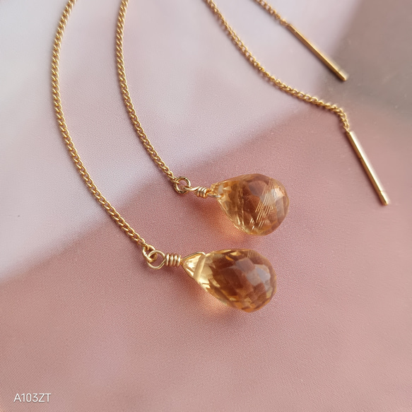 16kgp 超大粒シトリンのアメリカンピアス 219（14kgf可 ピアス（フック・チェーン） Coco 通販 17545763｜Creema(クリーマ)