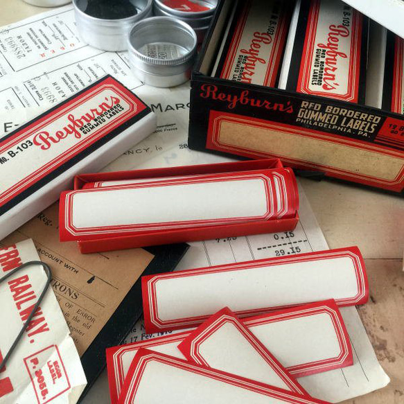 068・red bordered gummed labels 1箱 60枚 ヴィンテージラベル ステッカー シール ジャ シール・ステッカー ...