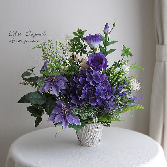 造花アレンジメント パープルグリーン モダン アーティフィシャルフラワー cma050 アートフラワー Flower Studio Eclat ...