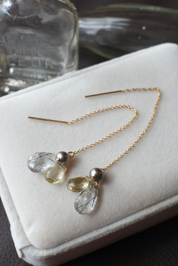 ルチルのしずく〜14kgf ピアス （完成品のみ） ピアス（フック・チェーン） Asian Bloom 通販 17562332｜Creema(クリーマ)