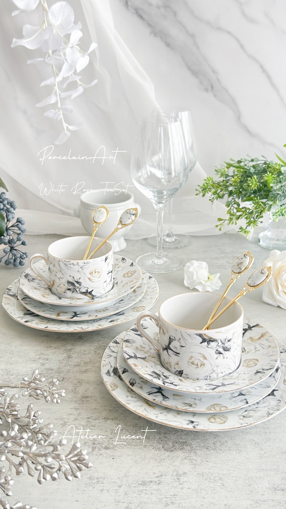 ホワイトローズのティーセット ティーカップ Atelier Lucent 通販 17576185｜Creema(クリーマ)