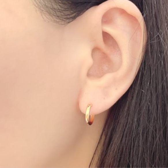 地金＊18金【2×13mm 甲丸フープピアス】イエローゴールド K18刻印入 ペア ピアス（フープ） neige 通販 17580385｜Creema(クリーマ)