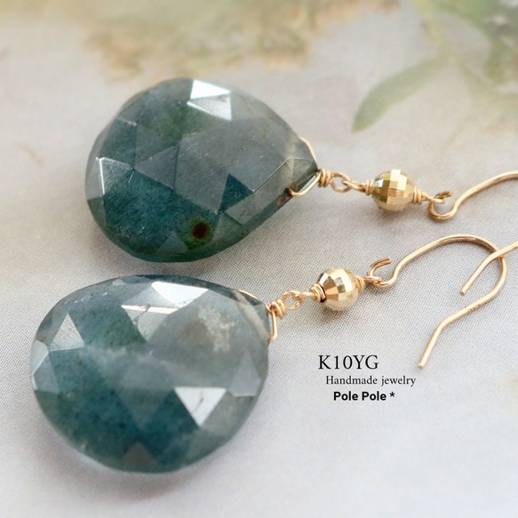 大ぶり *。 K10YG モスアクアマリンのピアス ピアス（フック・チェーン） Pole Pole * 通販｜Creema(クリーマ)