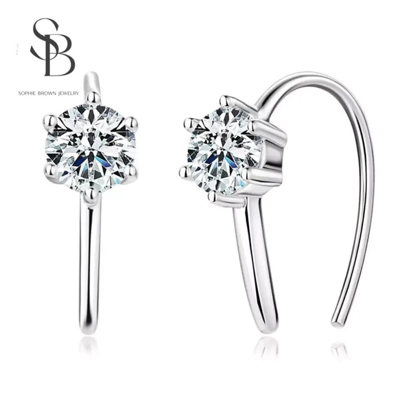 モアッサナイト Uシェイプ フックピアス キラキラ ソリティアピアス S925 ラグジュアリー ゴージャス ウェディング ピアス（フック・チェーン） SOPHIE BROWN 通販 ...