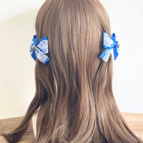 色変更OK】2個セット✨ 小さめリボン レース&チャーム付き 推し 色変更OK】2個セット✨ 小さめリボン レース&チャーム付き 推し