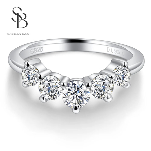 モアッサナイト ハーフエタニティリング Vシェイプ 5石 キラキラ S925 ゴージャス 指輪 ウェディング 指輪・リング SOPHIE BROWN 通販 17613962｜Creema(クリーマ)