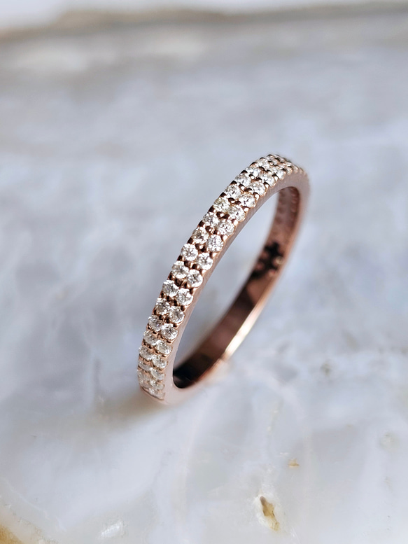 モアッサナイト1.2mm2連ハーフエタニティSV925リングRS-305華奢で重ね付けにピッタリ 指輪・リング Ring and I 通販 17623947｜Creema(クリーマ)