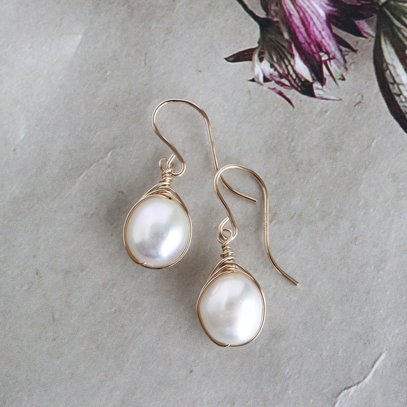 SALE 14kgf 淡水 バロックパール ワイヤーラップ ピアス *淡水パール *イヤリング可 ピアス（フック・チェーン） *sincerely* 通販 17644660｜Creema(クリーマ)