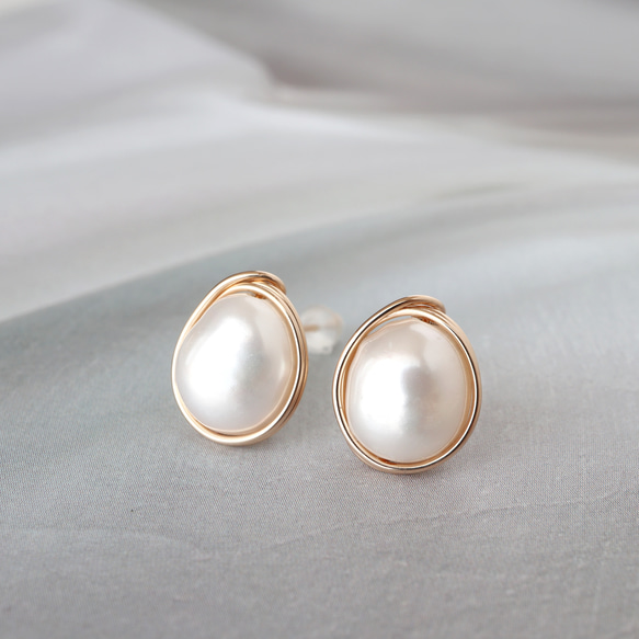 SALE 14kgf 淡水 バロックパール ワイヤー スタッド ピアス ピアス（フック・チェーン） *sincerely* 通販 17644669｜Creema(クリーマ)