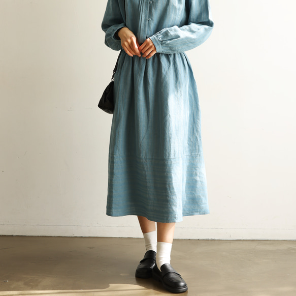 青空のように清々しい水色のストライプスカート リネンスカート 青 240510-1 ロングスカート（マキシ丈） fall-in&co(talent) 通販 17687763｜Creema(クリーマ)